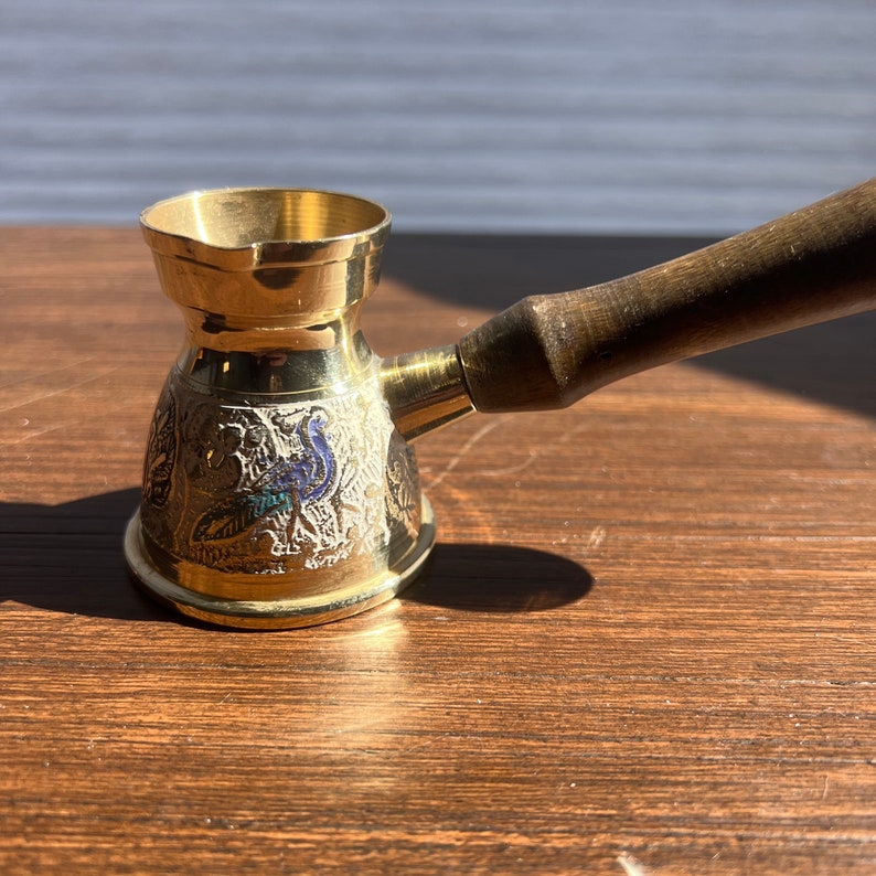 Small Vintage Brass Cezve: Hand-painted White Design, Hand-hammered ...