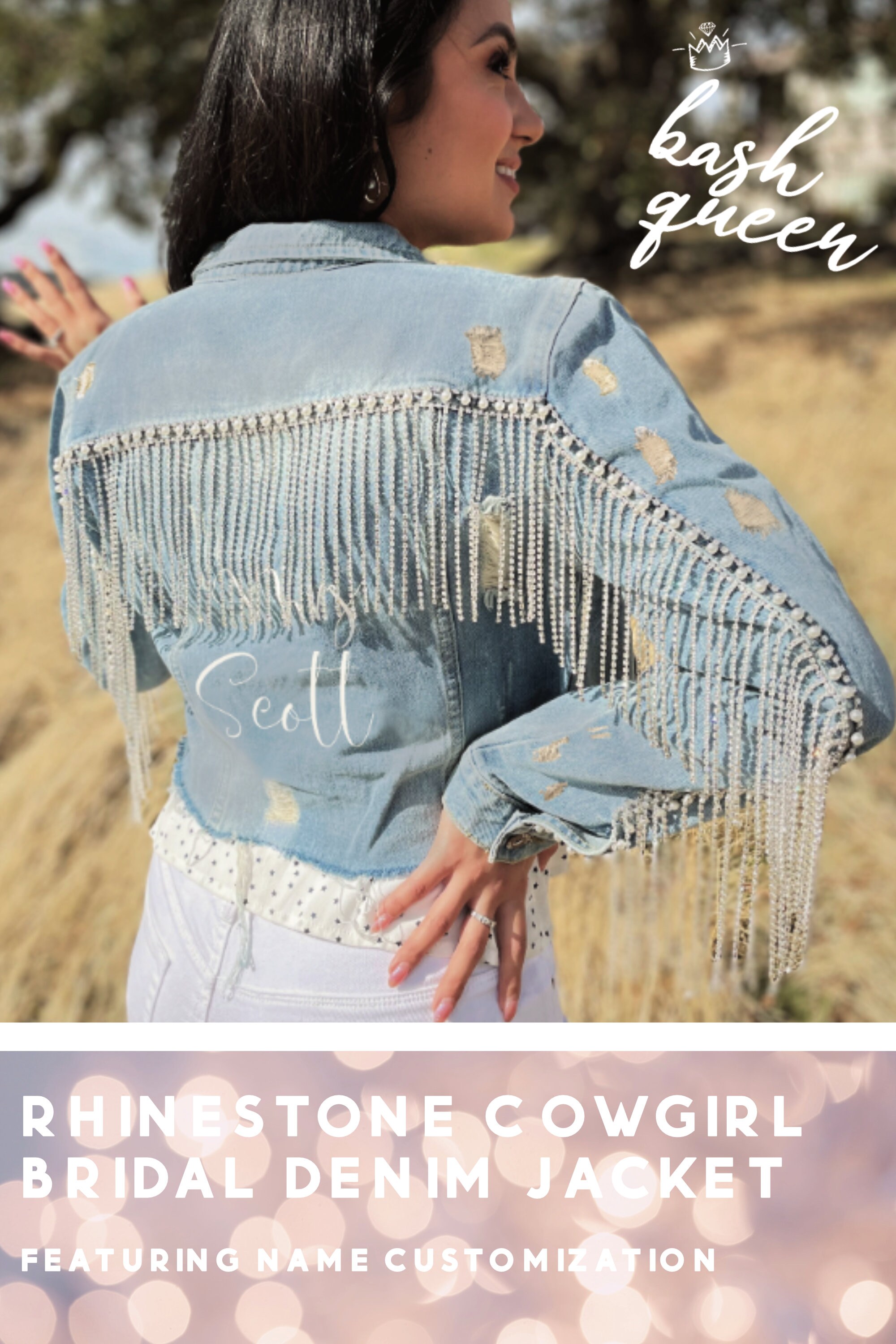 Denim Jacket Custom Full Rhinestone Fringe Bridal Jean - Etsy