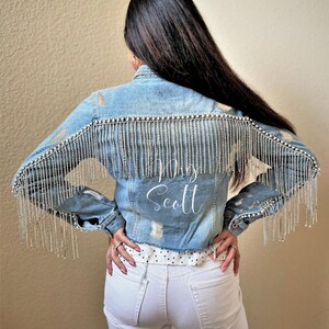 Denim Jacket Custom Full Rhinestone Fringe Bridal Jean - Etsy