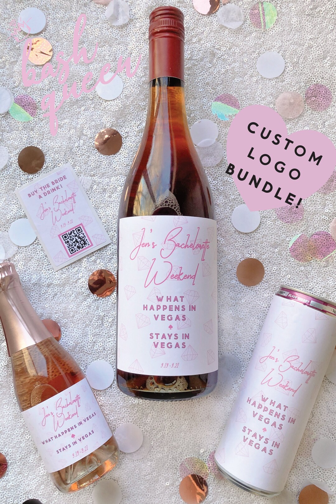 Vegas Diamonds Bachelorette Custom Label Bundle Matching QR - Etsy