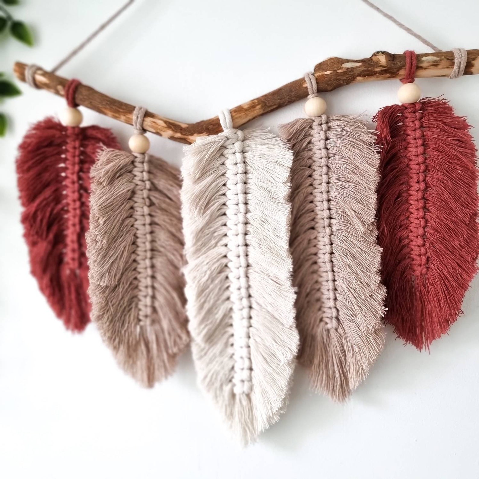 Macrame 5 Feather Hanging Macrame Leaves Macrame Wall - Etsy