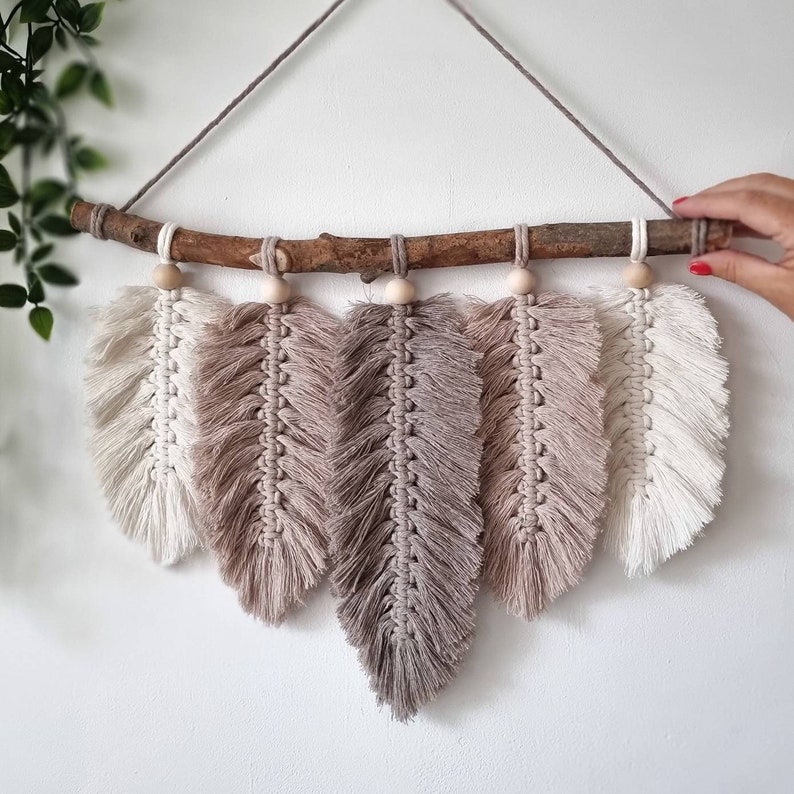Macrame 5 Feather Hanging Macrame Leaves Macrame Wall - Etsy