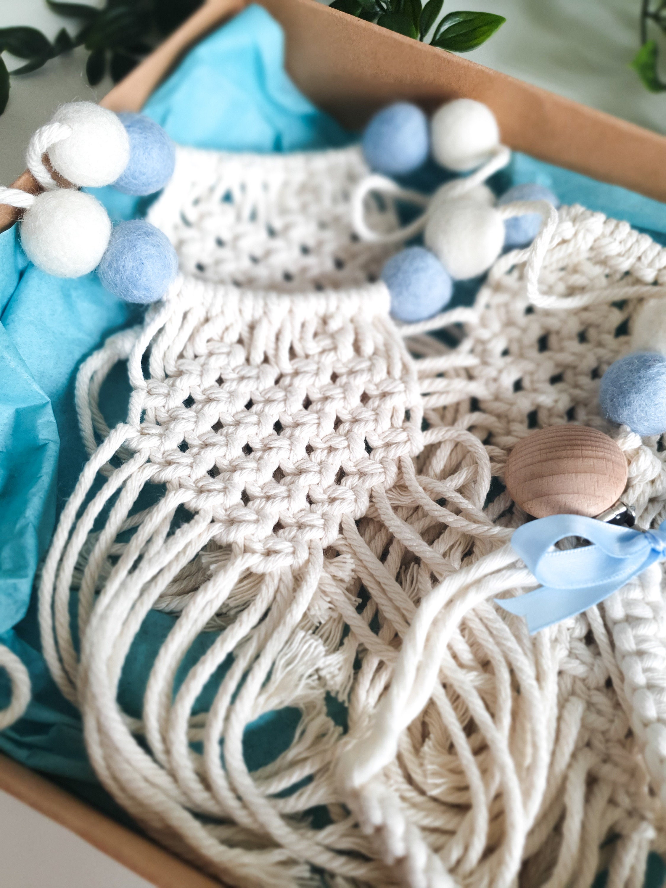 Macrame New Baby Boy Gift Set Bunny Ears Teether Pacifier | Etsy