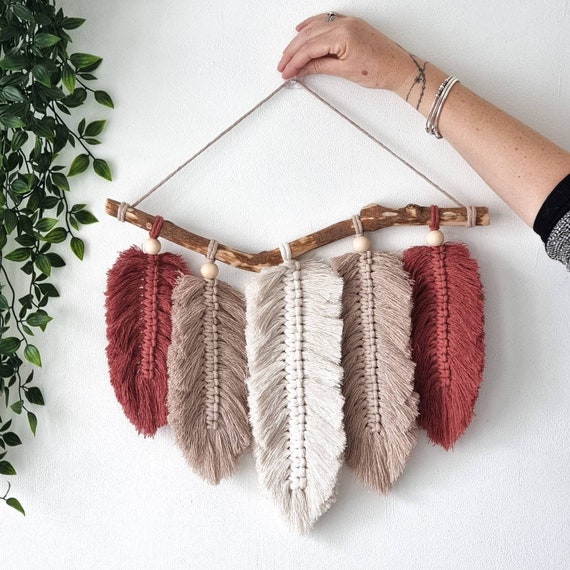 Macrame 5 Feather Hanging Macrame Leaves Macrame Wall - Etsy