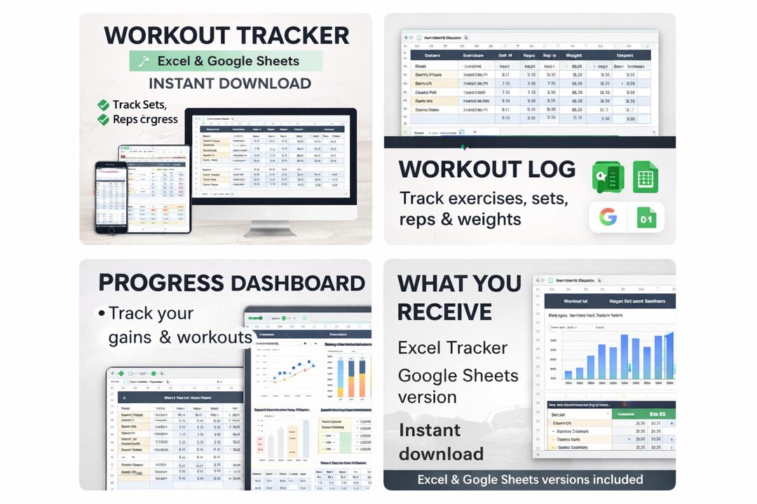 Workout Tracker Spreadsheet | Gym Log, Progress Dashboard (excel ...