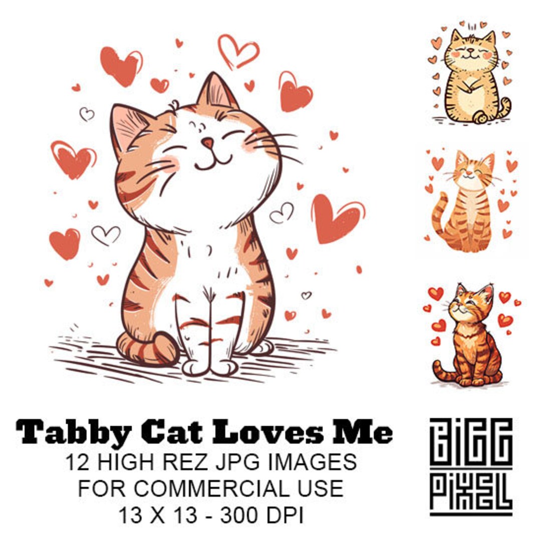 Tabby Cat Loves Me Clip Art - 12 High Quality Jpgs - Greeting Cards ...