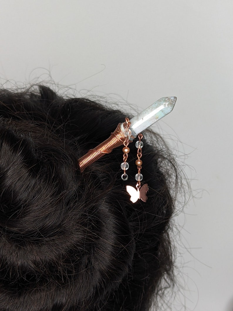 Indian Agate Copper Hair Stick Wand Crystal Pins Hair Pin Bun Holder ...