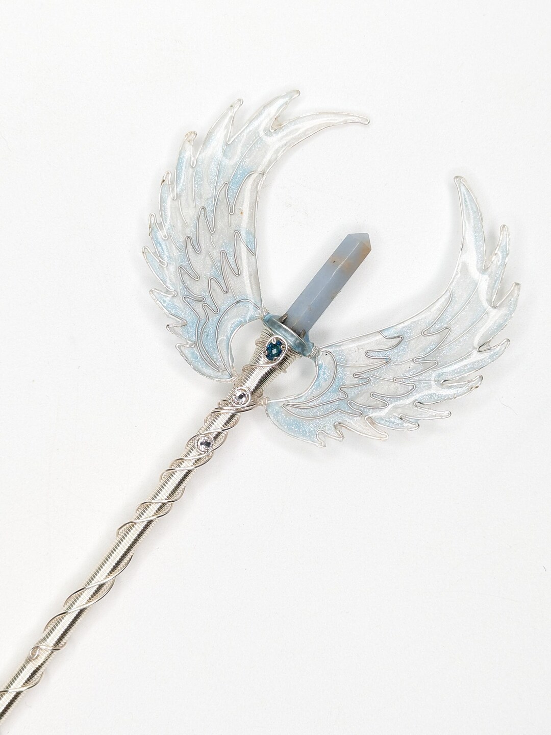 Angelite and London Blue Topaz Winged Crystal Wand Winged Wand Fantasy ...