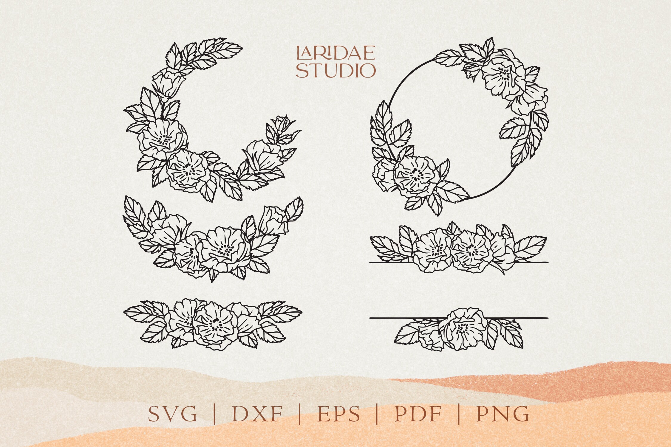 Rose Circle Frame Svg Bundle Floral Wreath Png Clipart Svg | Etsy New ...