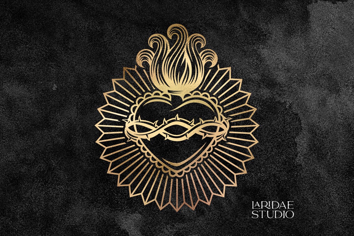 Sacred Heart Svg Sagrado Corazón Clipart Flaming Heart With - Etsy ...