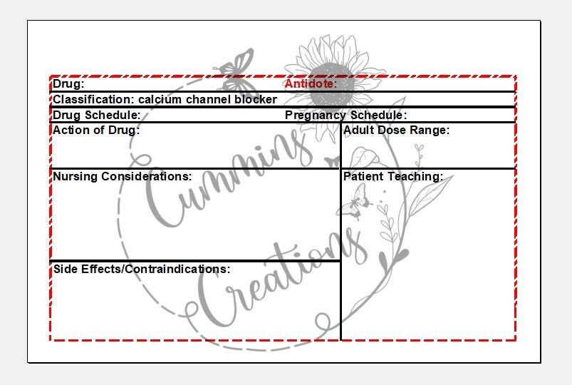 Pharmacology Printable Drug Card Template Index Card 4x6 | Etsy