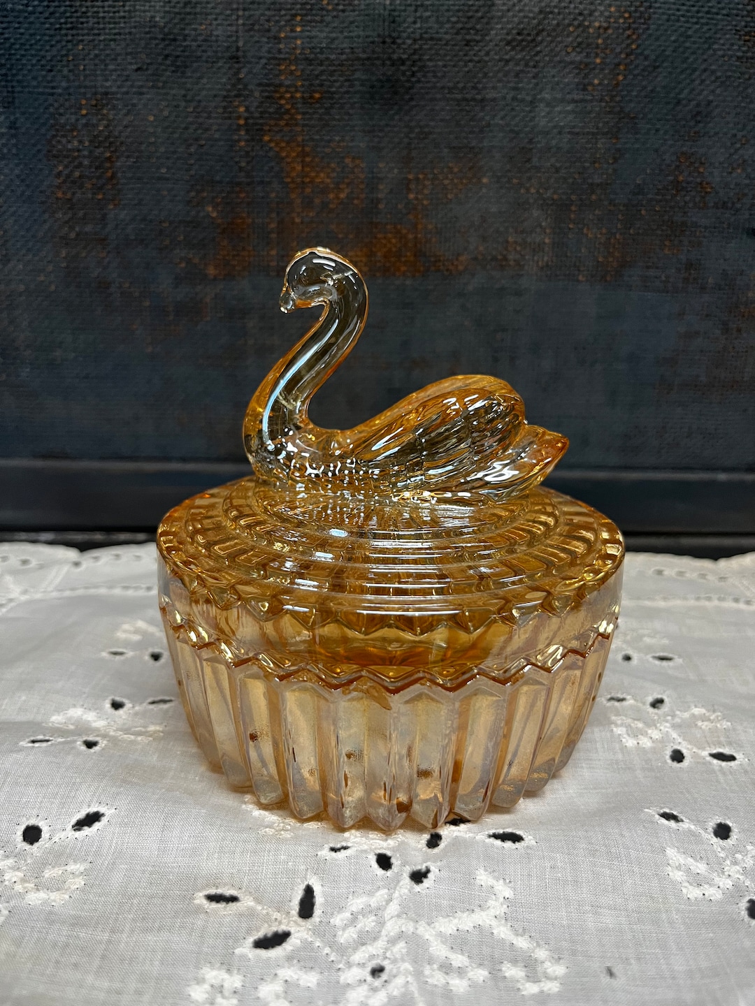 Vintage Jeanette Glass Swan Covered Trinket Dish/powder Jar - Etsy