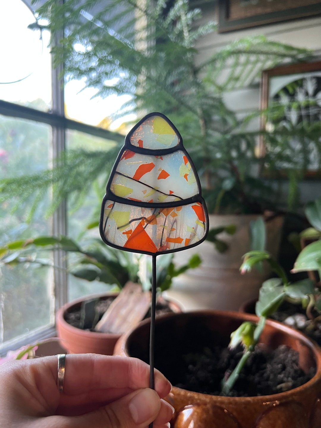 Stained Glass Candy Corn Plant Stake - Etsy