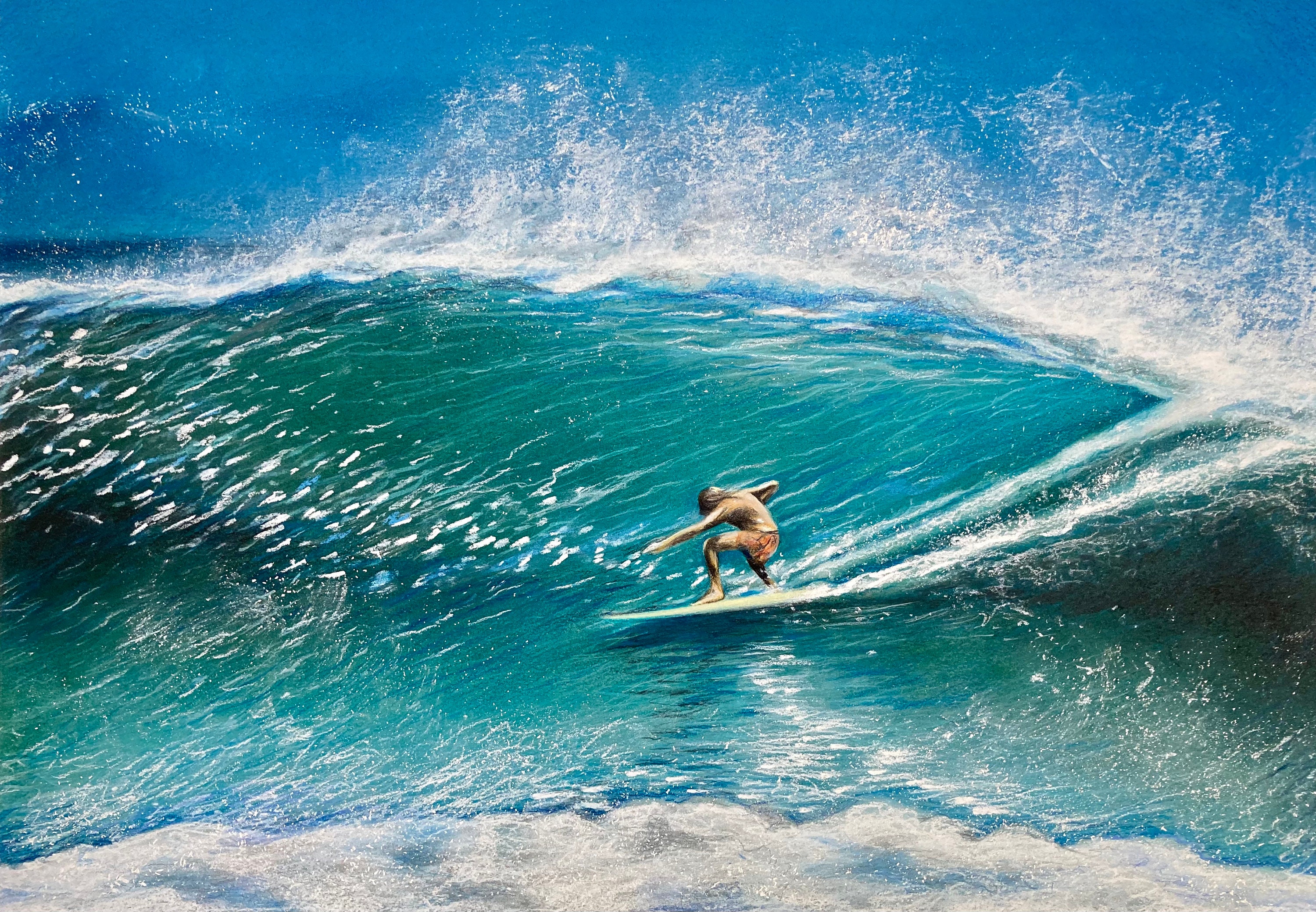 Big Wave Surfer Original Art Pastel Painting Ocean Art Waves Beach Home ...