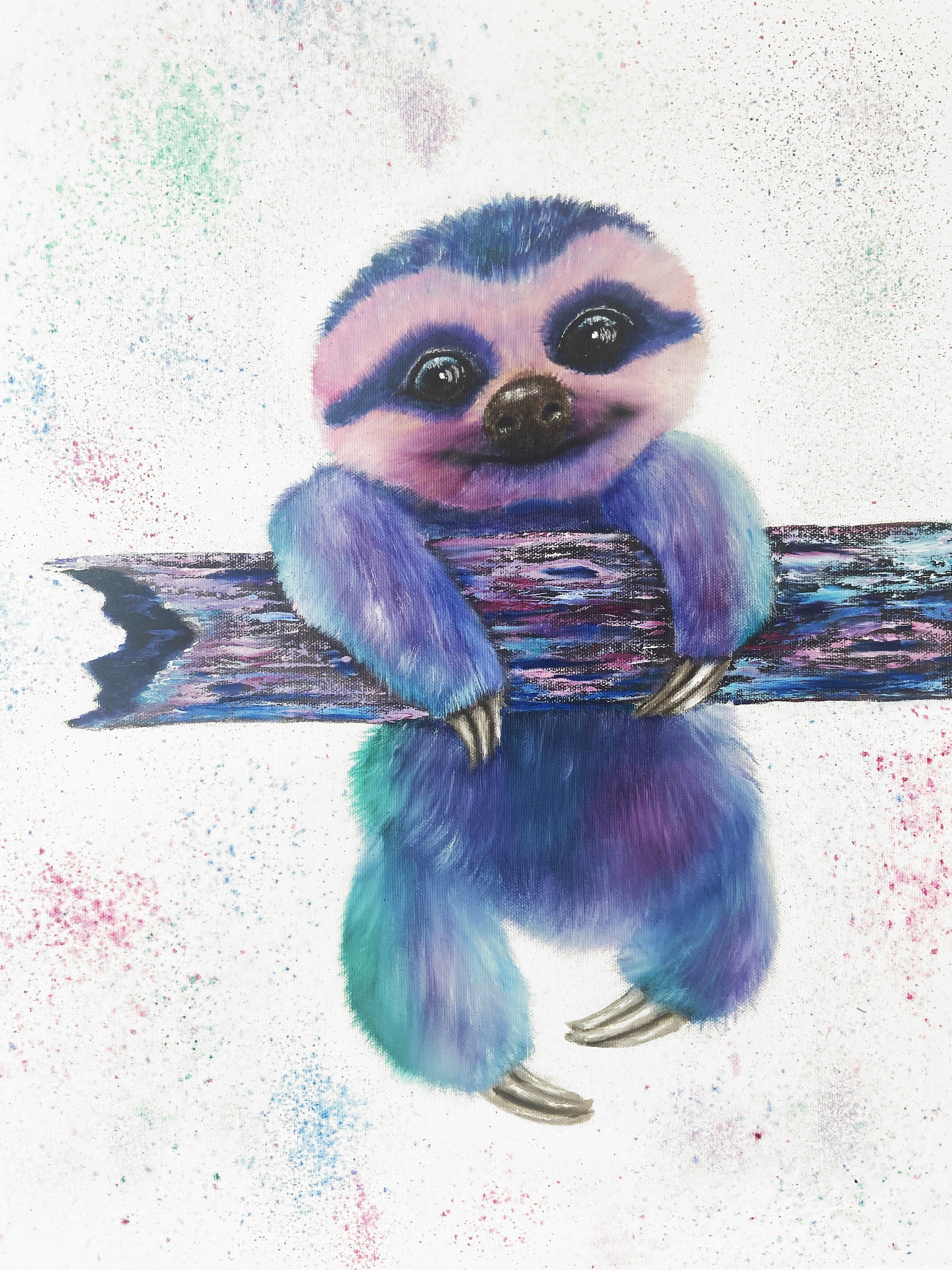 Colourful Sloth Original Oil Painting on Canvas | Etsy