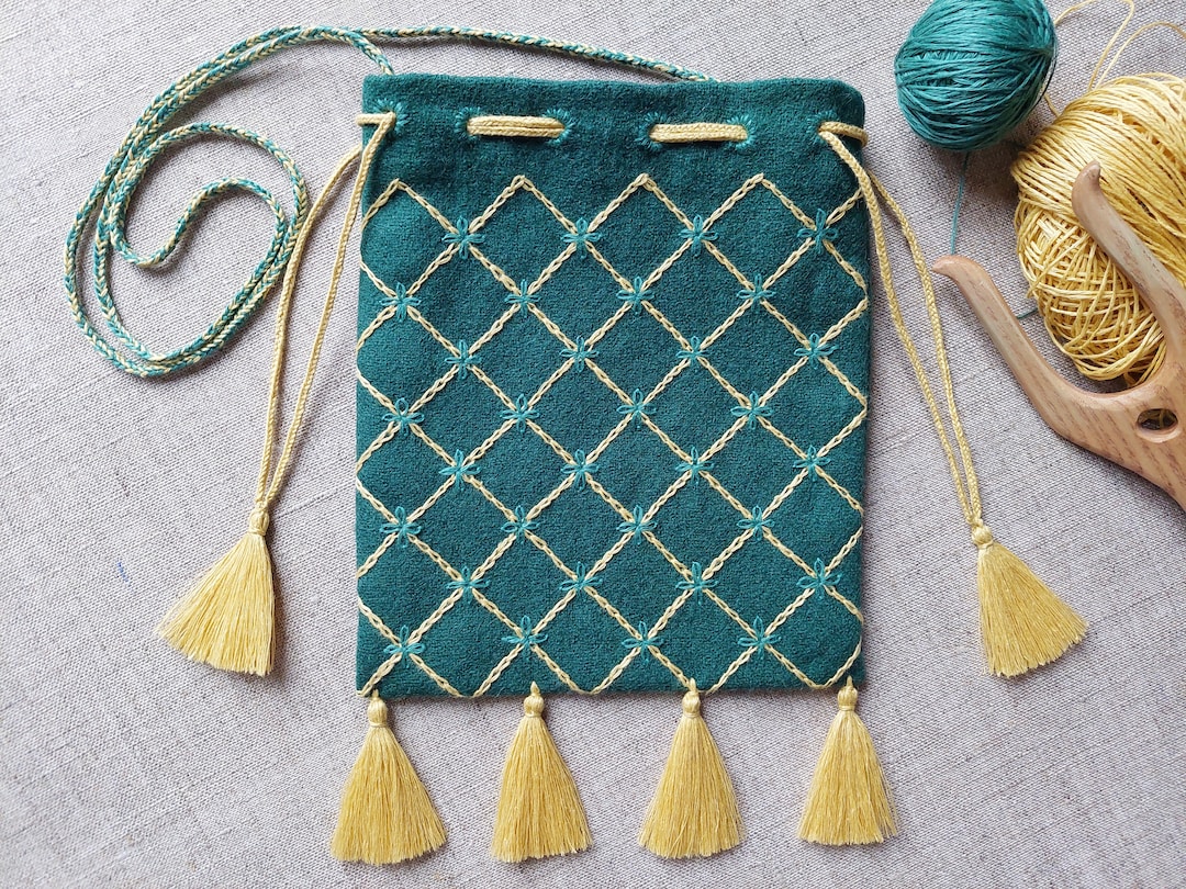 Embroidered Woolen Medieval Pouch, Historical Coin Bag Aumonieres ...