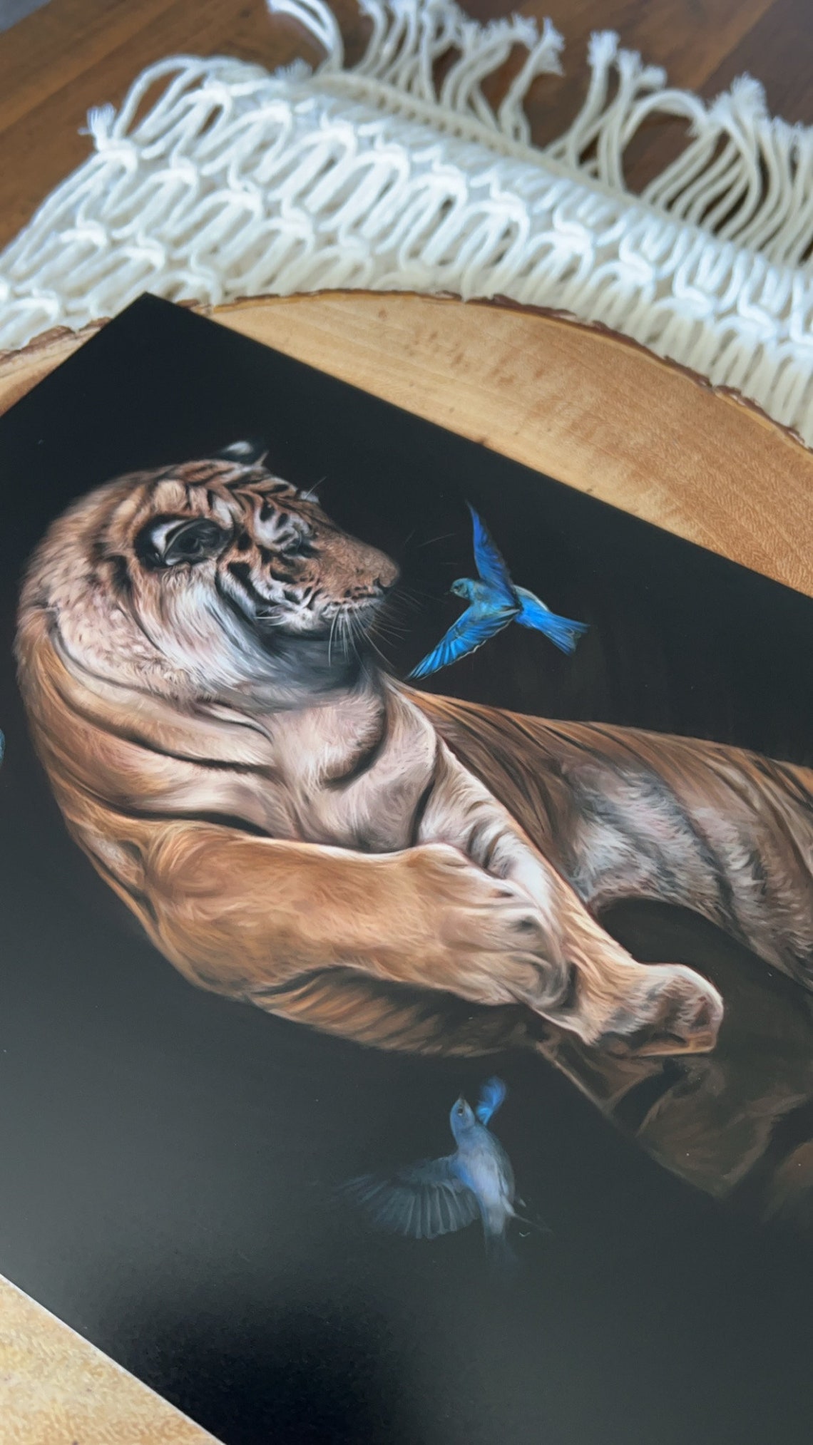 Tiger and Blue Birds- Tiger Animal Art Print With Birds, Realism ...