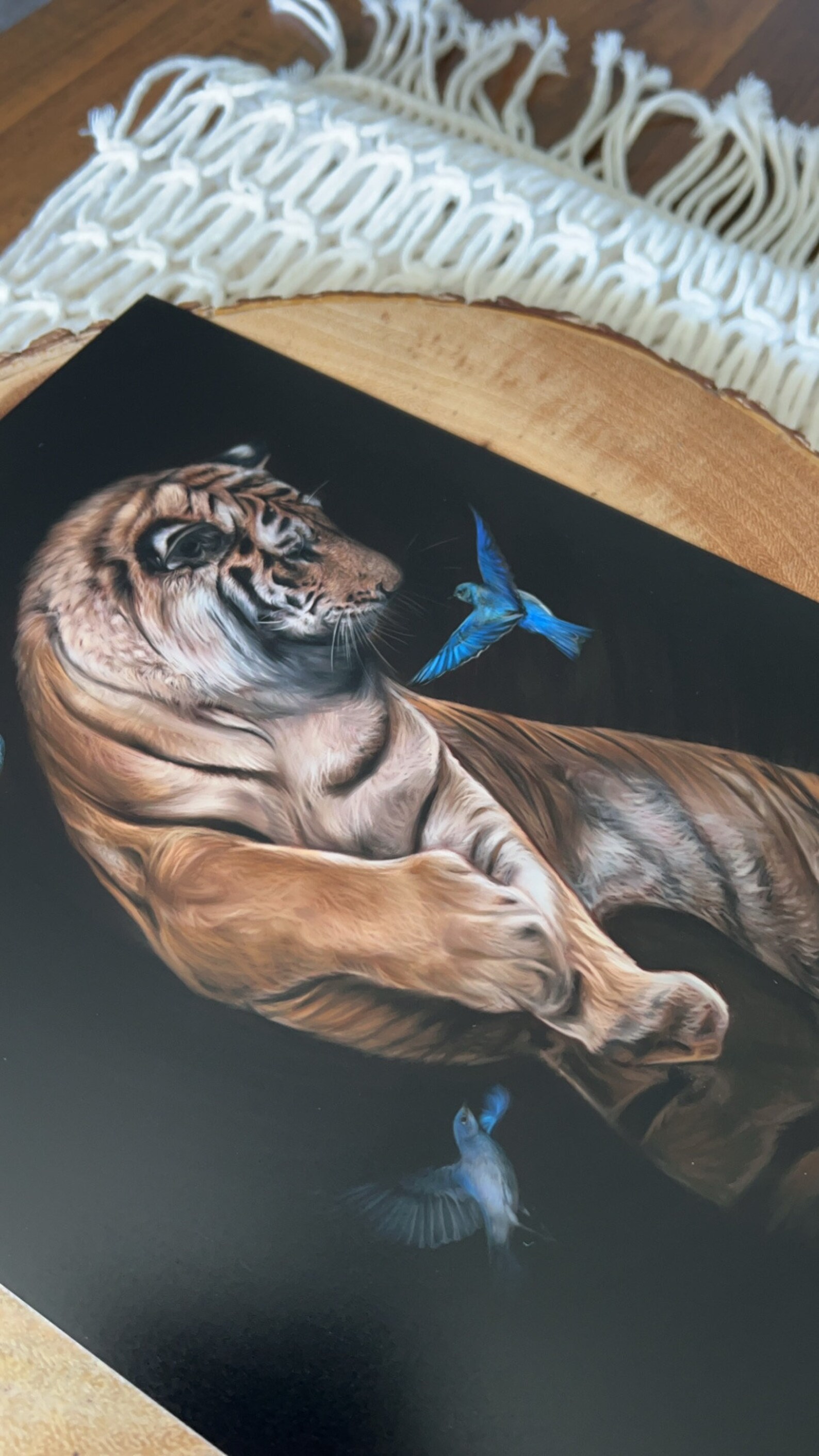 Tiger and Blue Birds- Tiger Animal Art Print With Birds, Realism ...