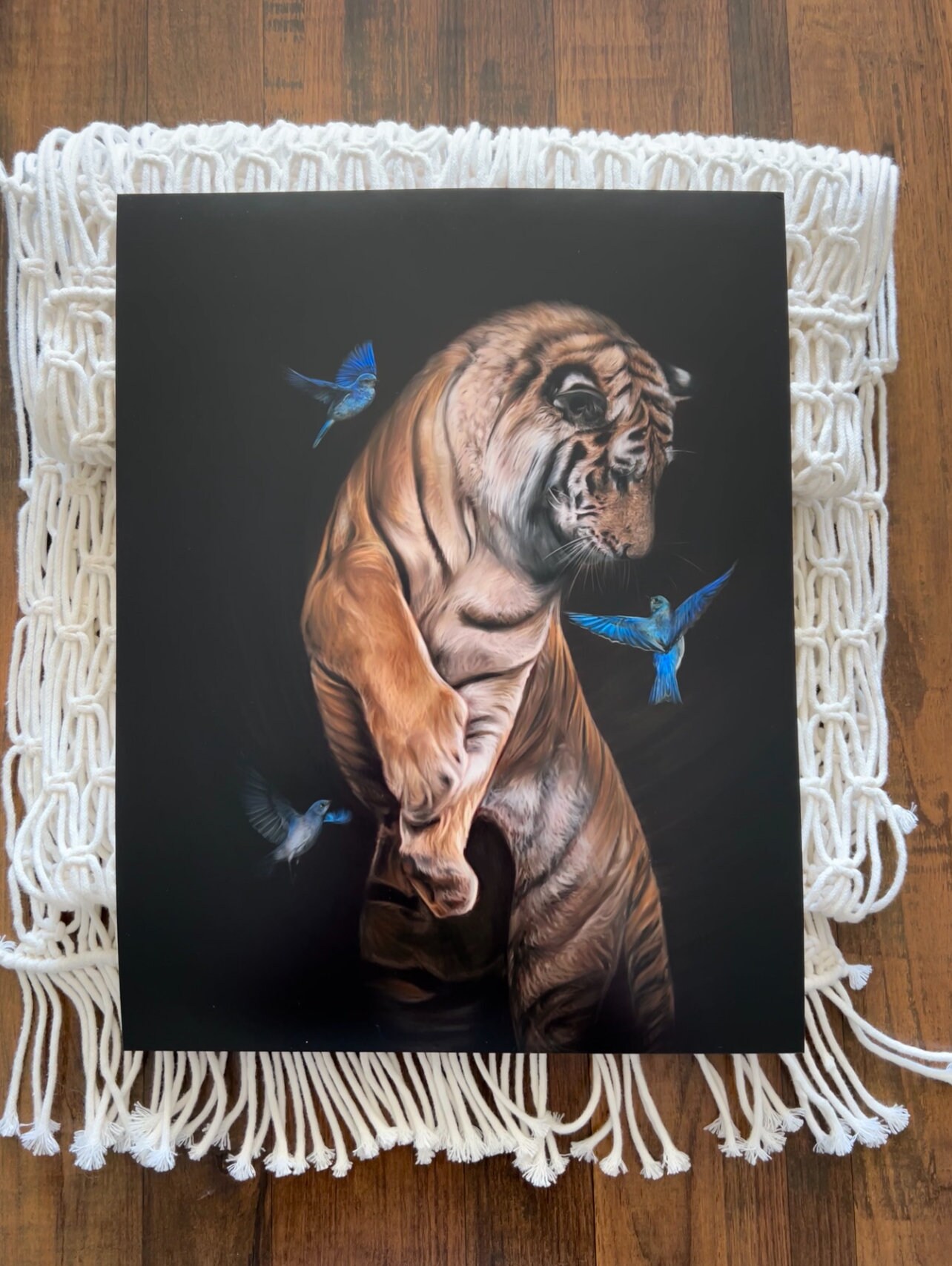 Tiger and Blue Birds- Tiger Animal Art Print With Birds, Realism ...