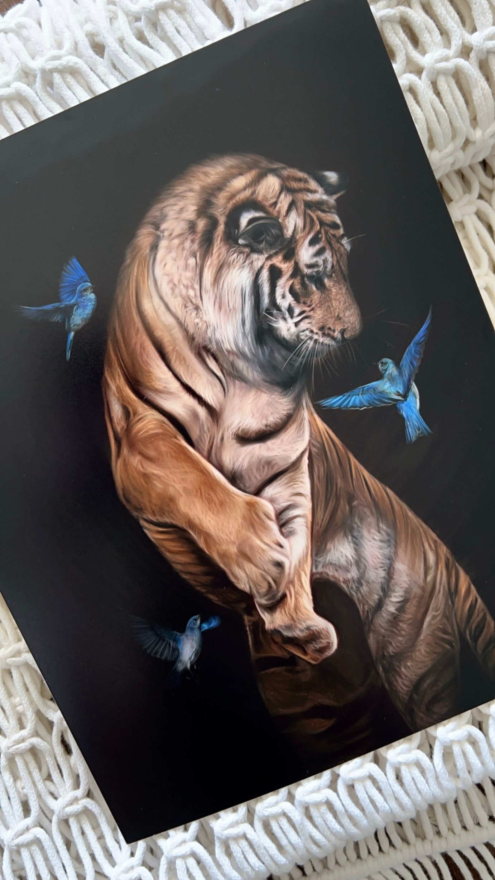 Tiger and Blue Birds- Tiger Animal Art Print With Birds, Realism ...