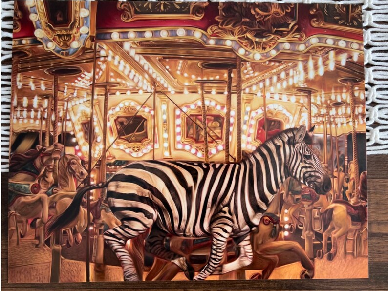 Carousel Zebra Zebra Art Print Carousel Art Enchanting Animal Wildlife ...