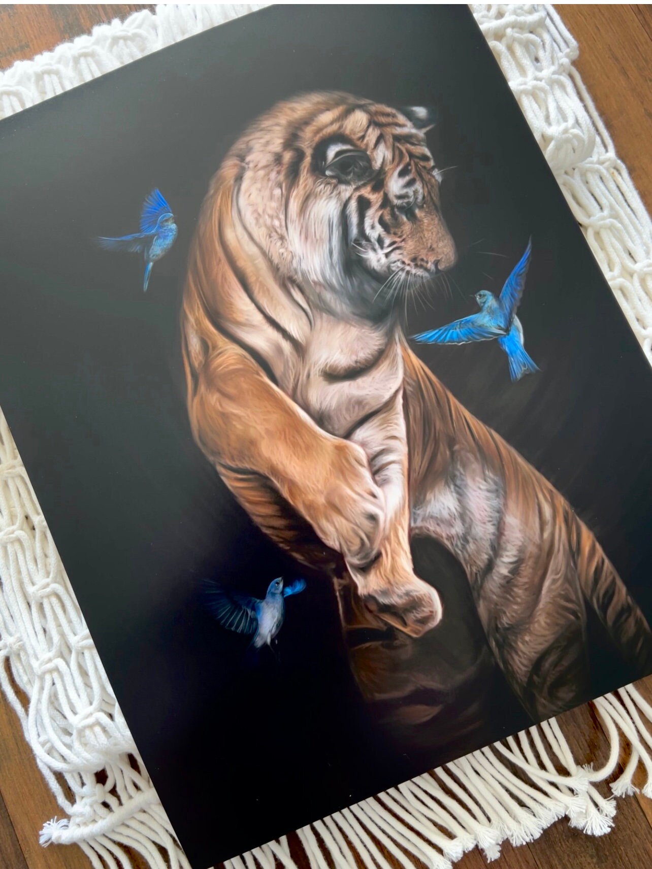 Tiger and Blue Birds- Tiger Animal Art Print With Birds, Realism ...