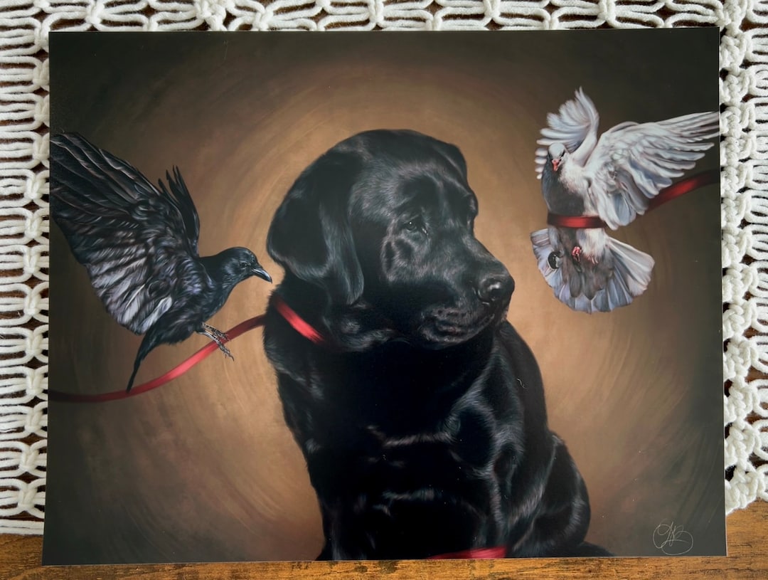 The Red Ribbon of Fate w/o Halo Labrador Retriever Art Print Black ...