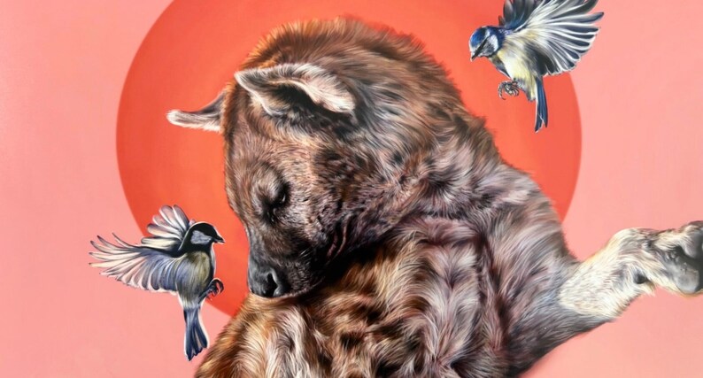 Hyena and Birds Print- Hyena Art Print Animal Art Wall Decor Animalcore ...