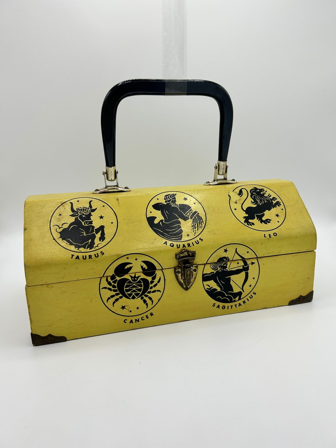 Vintage Yellow Wooden Zodiac Astrology Box Purse - Etsy