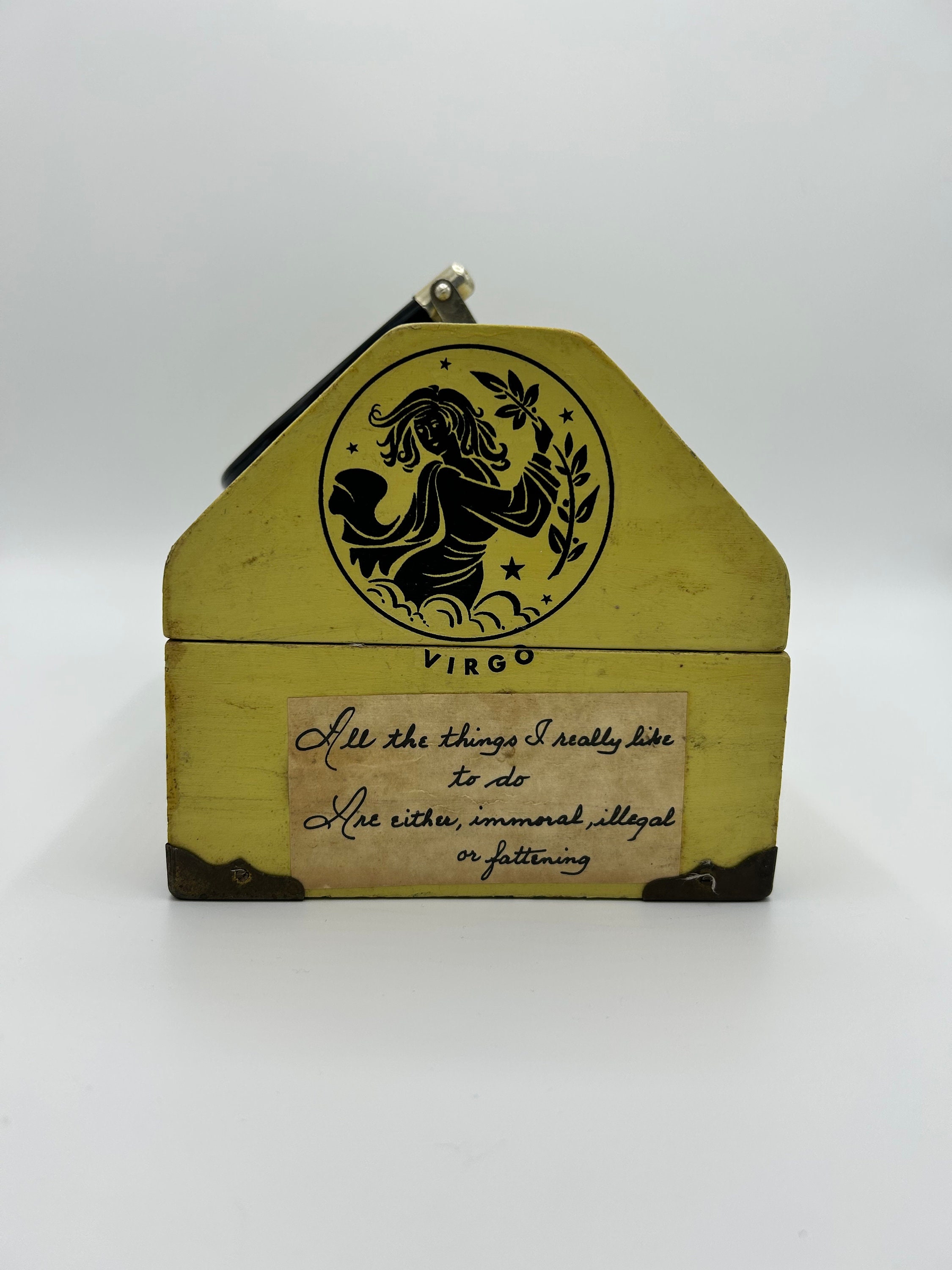 Vintage Yellow Wooden Zodiac Astrology Box Purse - Etsy