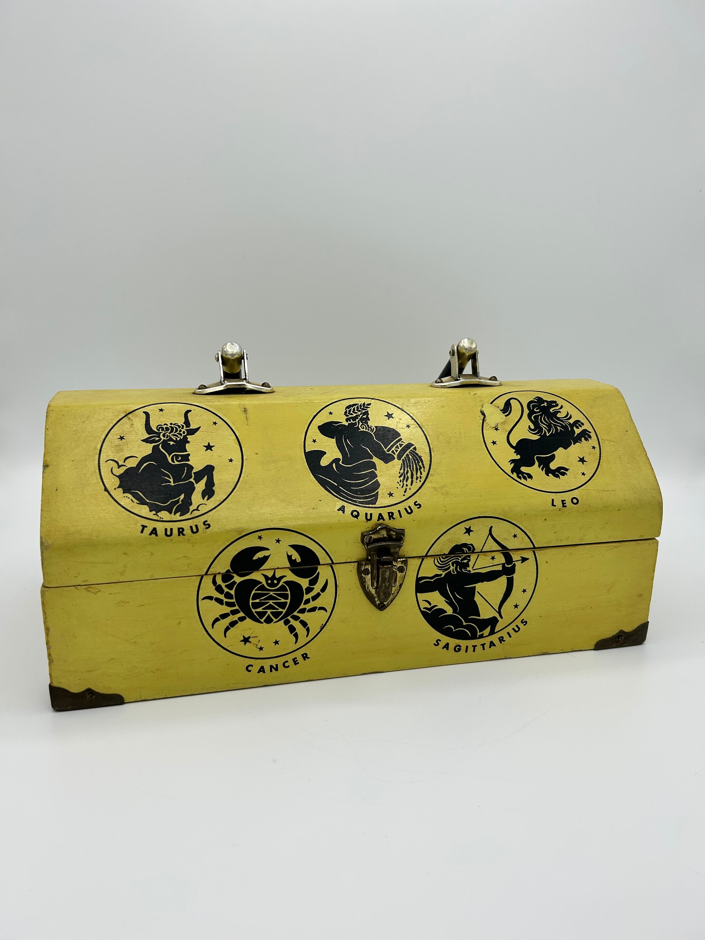 Vintage Yellow Wooden Zodiac Astrology Box Purse - Etsy