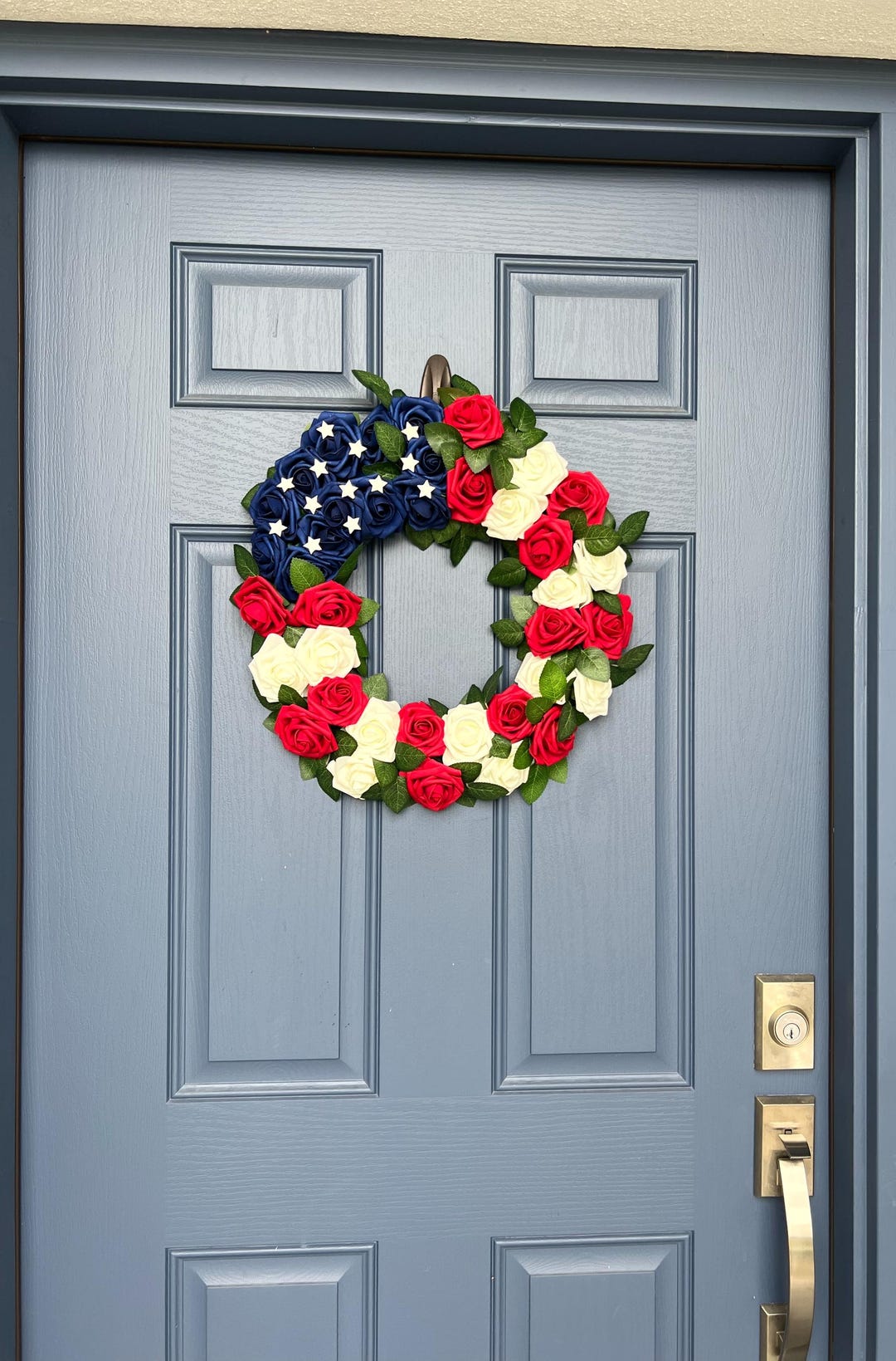 Patriotic Red White and Blue Rose Wreath - Etsy