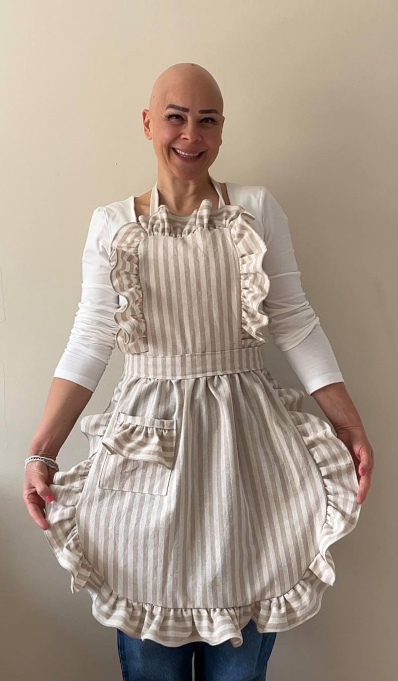 Handmade Striped Cotton Linen Apron, Farmhouse Ruffle Kitchen Apron - Etsy