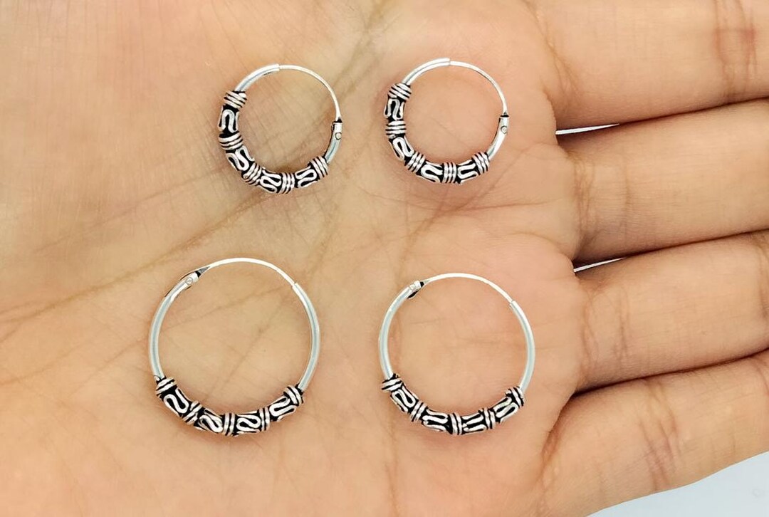 Balinese Creole Earrings in 925 Silver Ø 18mm Ø 14mm, Tribal Creoles ...