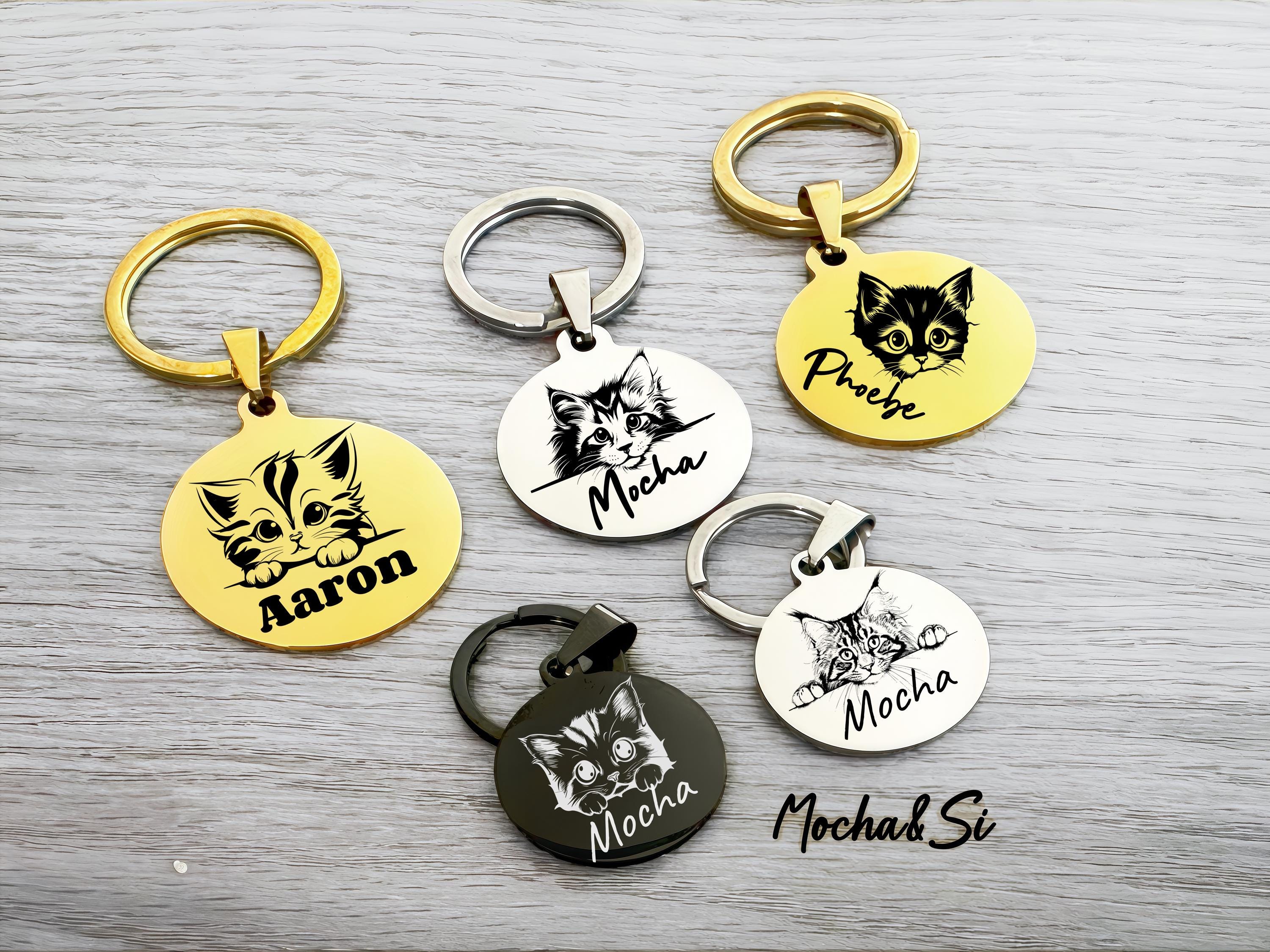 Personalized Engraved Cat Tag, Peeking Kitten Tag, Silhouette Cat Tag ...