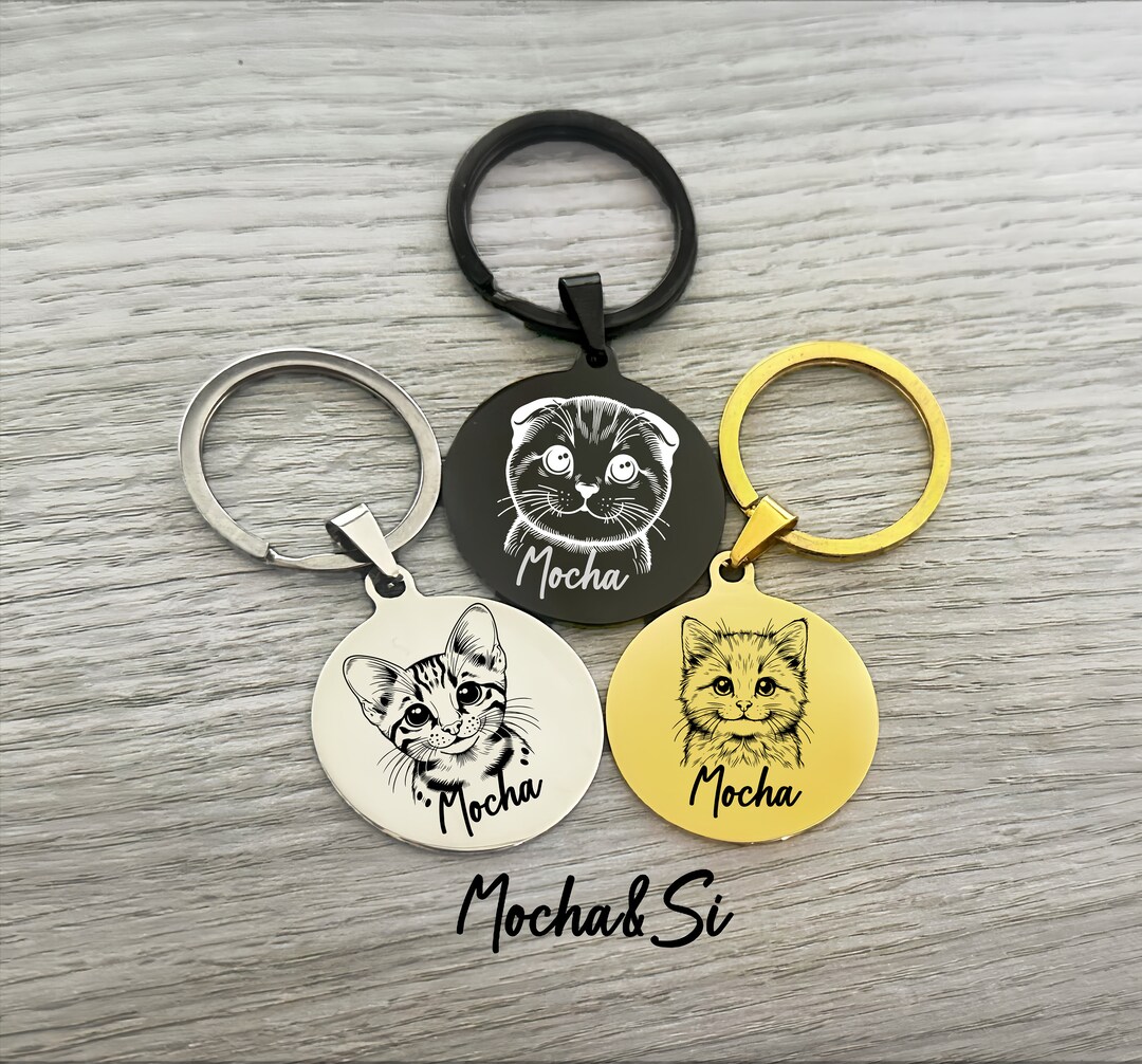 Tiny Engraved Peeker Kitten Tag, Cat Head Charm Gift, Cute Cat Tag ...