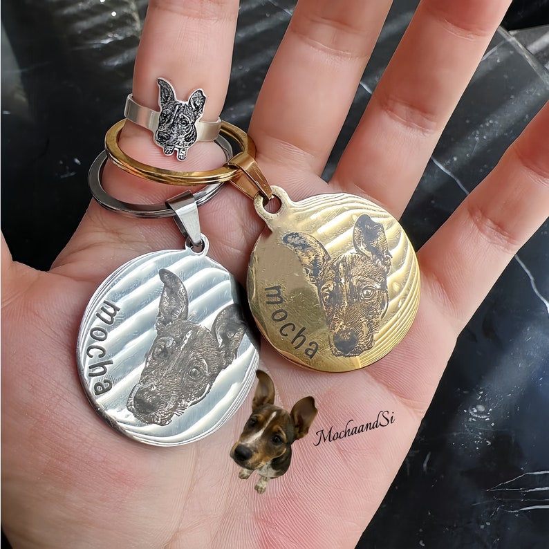 Custom Pet Portrait Keychain, Dog Cat Tag. Dog Cat Custom Gift ...