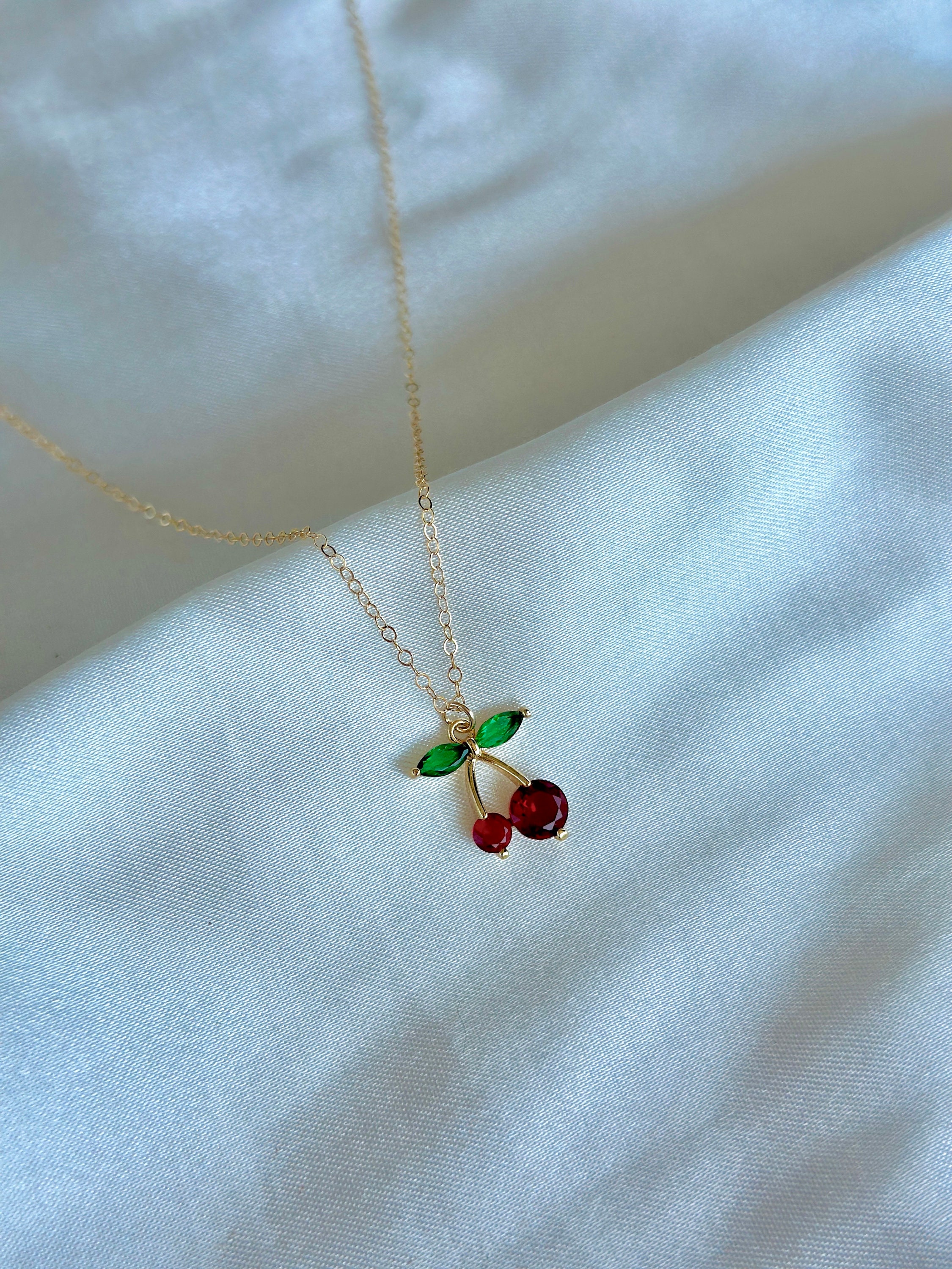 Cherry Charm Necklace | Cherry Necklace | Gold Cherry Necklace | Red ...