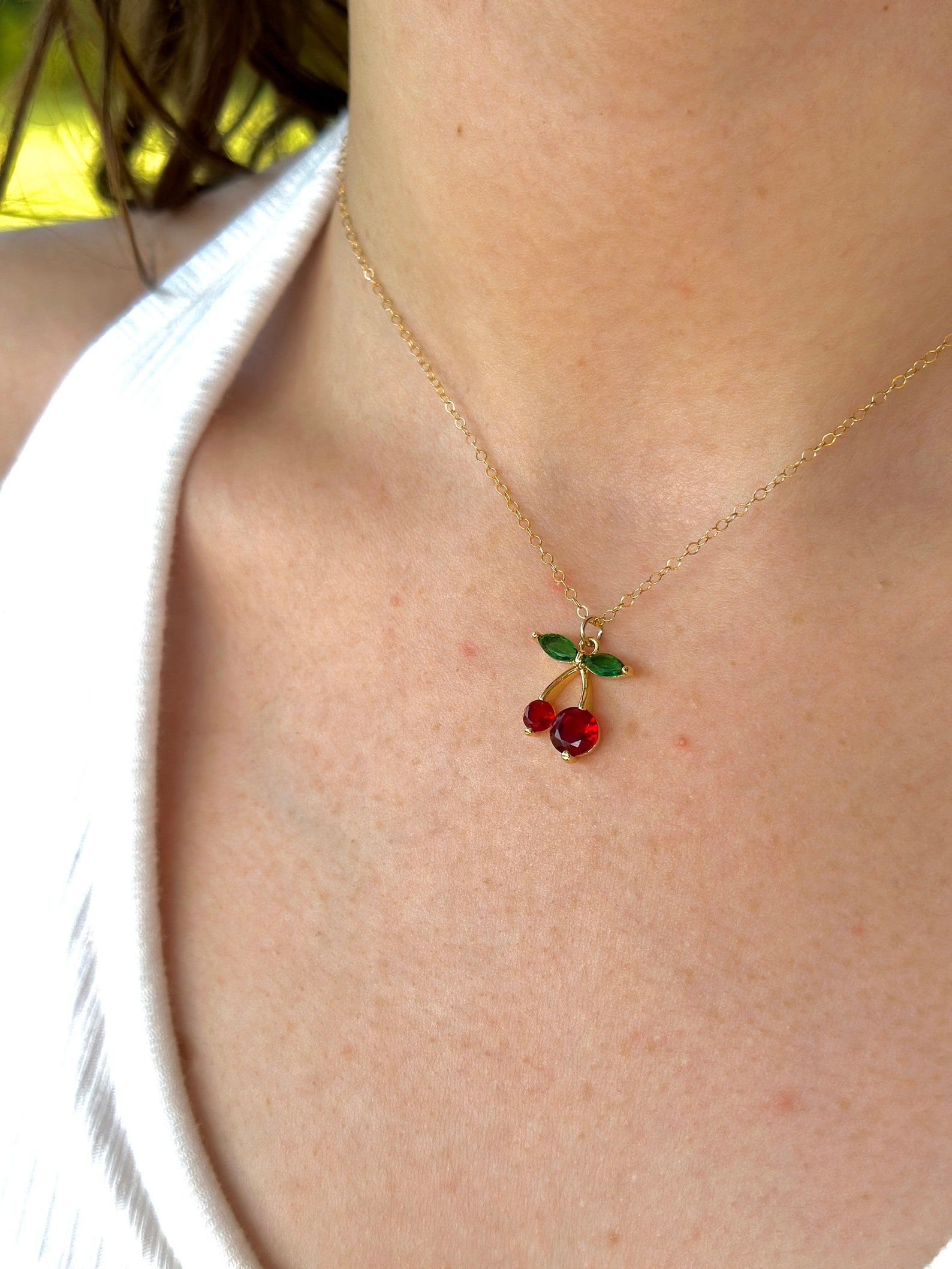 Cherry Charm Necklace | Cherry Necklace | Gold Cherry Necklace | Red ...