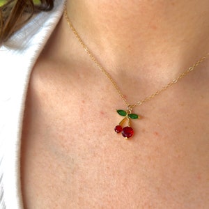 Cherry Charm Necklace | Cherry Necklace | Gold Cherry Necklace | Red ...