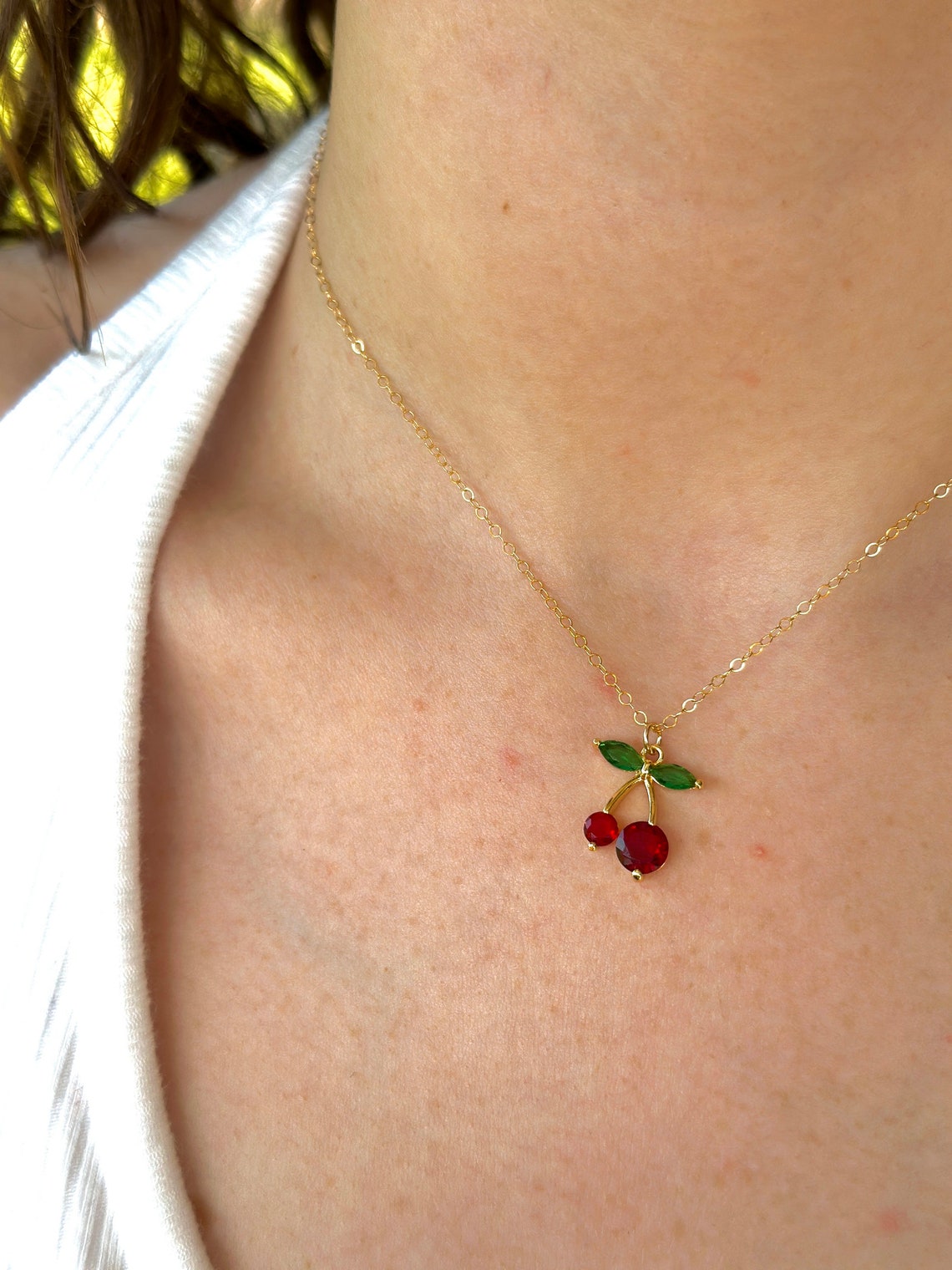Cherry Charm Necklace | Cherry Necklace | Gold Cherry Necklace | Red ...