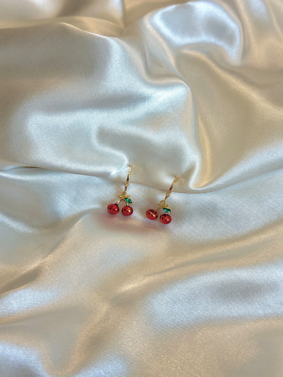 Cherry Earrings Dangly Cherry Hoop Earrings Stacking Earrings Cherry ...
