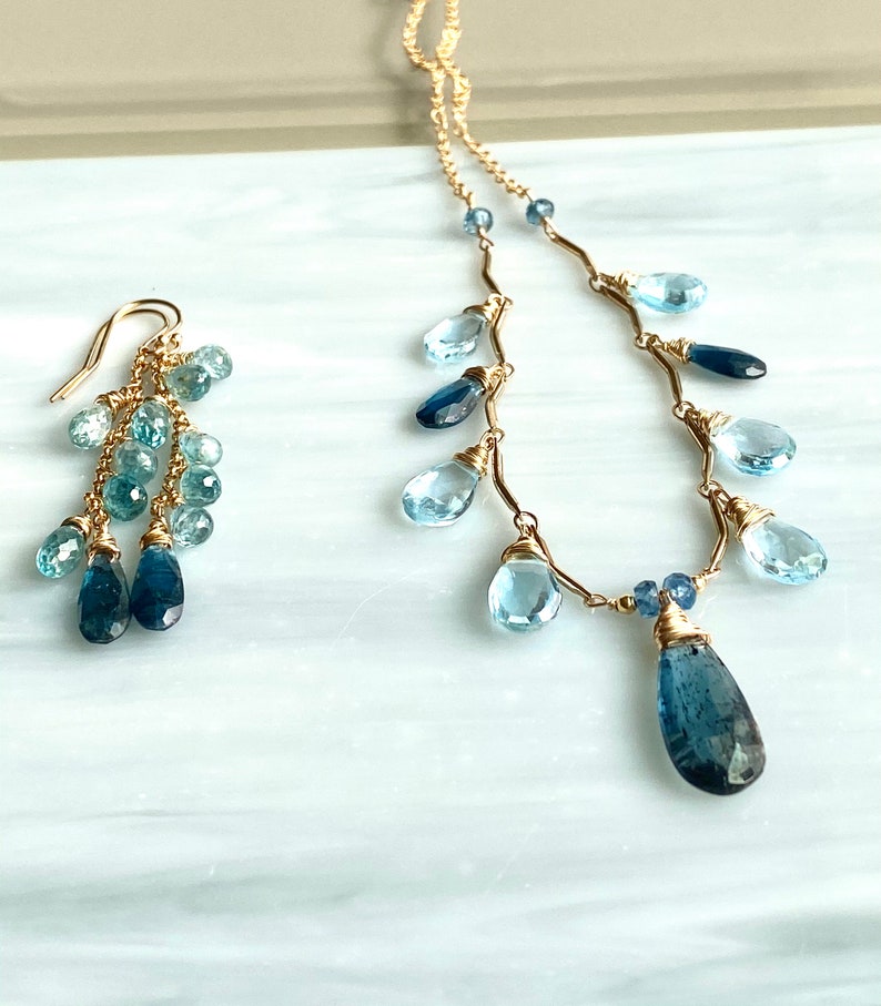 London Blue Topaz Blue Kyanite Zircon Necklace and Earrings - Etsy