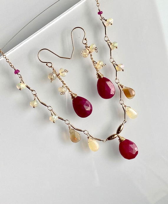 Ruby Opal Jewelry Opal Earrings Opal Necklace Opal Jewelry - Etsy