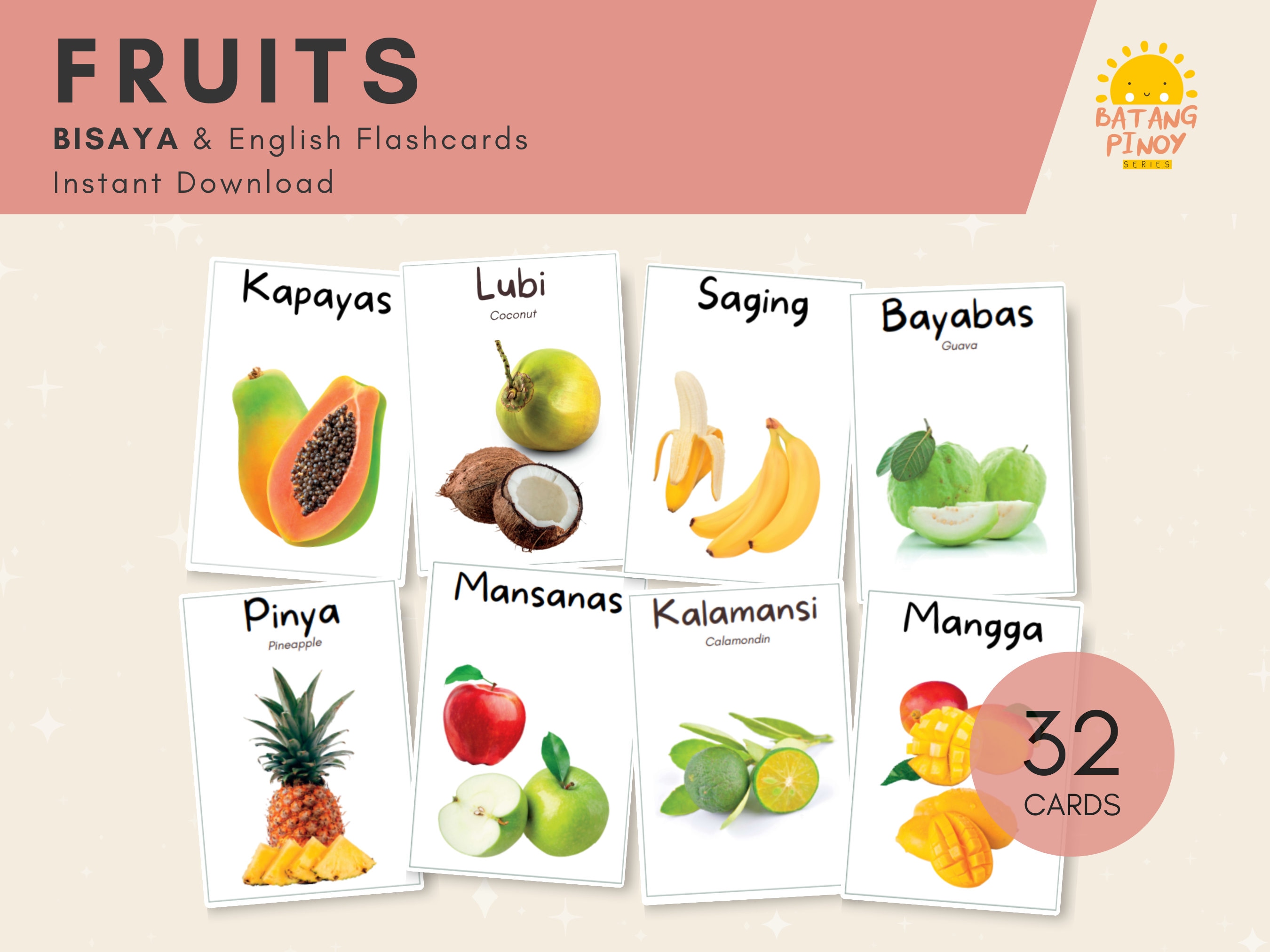 Fruits BISAYA Flash Cards With English Translation | Bilingual Cards ...