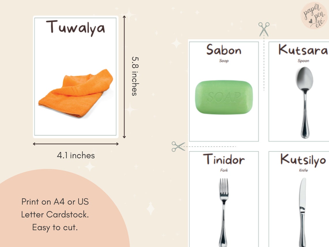 Household Items TAGALOG Flash Cards With English Translation ...