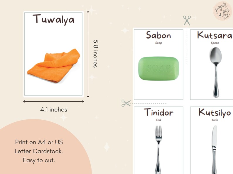 Household Items TAGALOG Flash Cards With English Translation ...