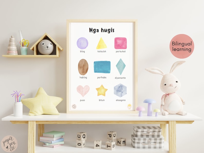 Shapes TAGALOG Poster | Bilingual Frame | Solid Color or Watercolor ...