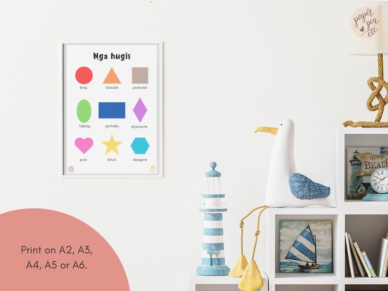 Shapes TAGALOG Poster | Bilingual Frame | Solid Color or Watercolor ...