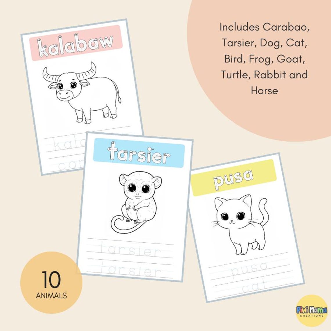 Filipino Animal Tracing & Coloring Pages | Tagalog-english Bilingual ...